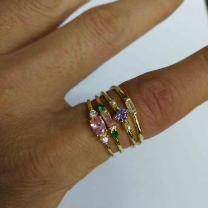 4pcs/set 18k Gold Crystal Rings For Women Girls on Luulla