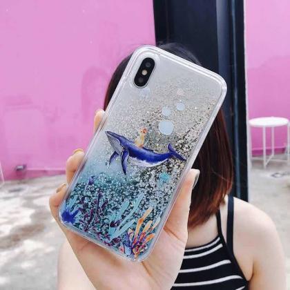 Dolphin Coral Liquid Glitter Case For Iphone 12 Mini 11 Pro Max Xs Xr X ...