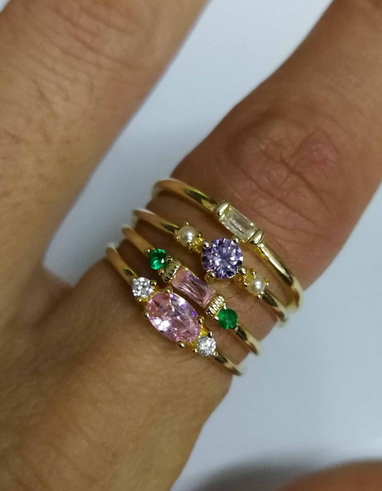 4pcs/set 18k Gold Crystal Rings For Women Girls on Luulla