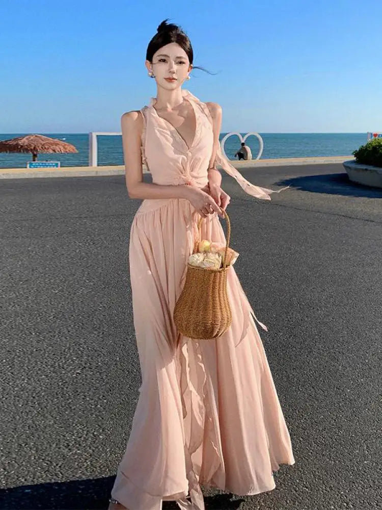peach floaty dress