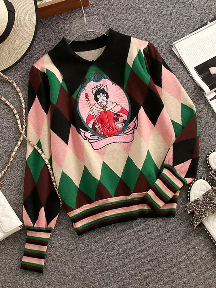 diamond patterned knitted sweater