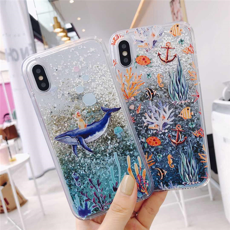 Dolphin Coral Liquid Glitter Case For Iphone 12 Mini 11 Pro Max Xs Xr X ...