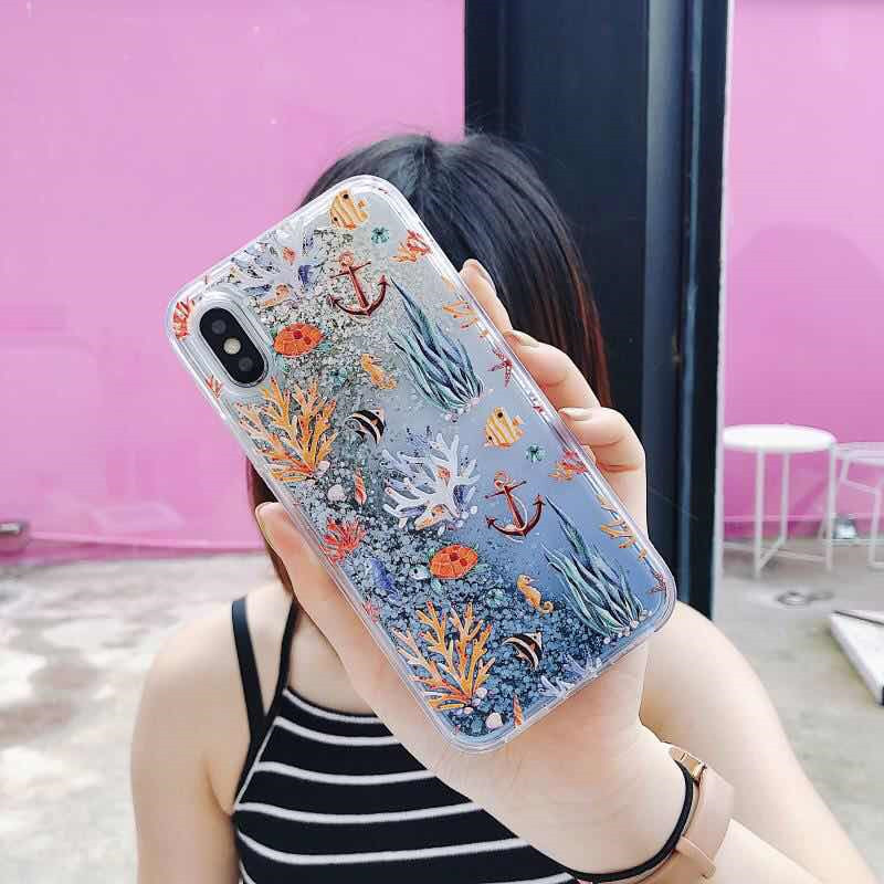 Dolphin Coral Liquid Glitter Case For Iphone 12 Mini 11 Pro Max Xs Xr X ...