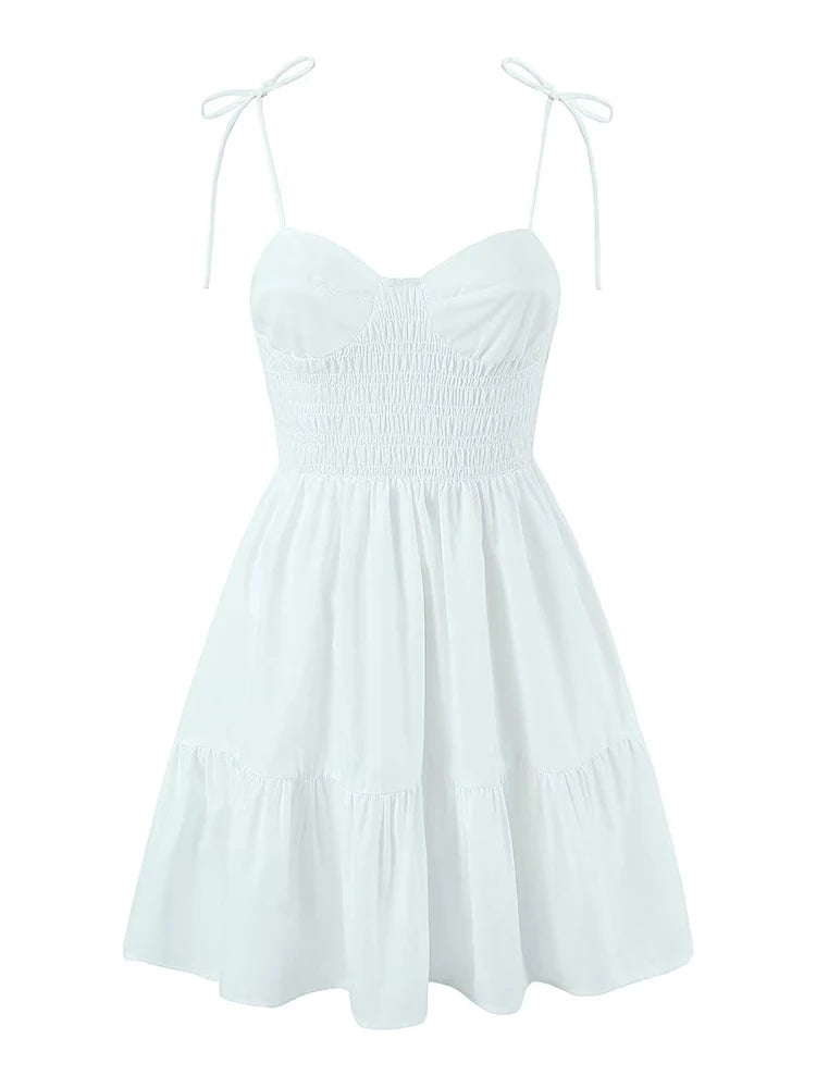 Strapless White Sundress With Smocked Bodice Design on Luulla