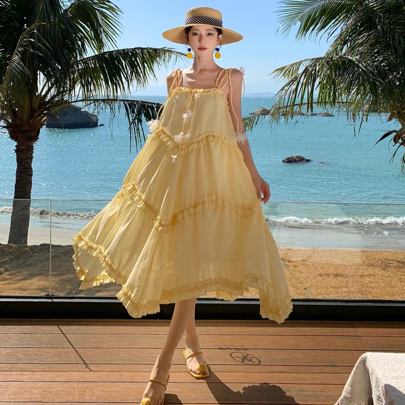 Flowing Sun-kissed Beach Dress With Ruffled Layers on Luulla