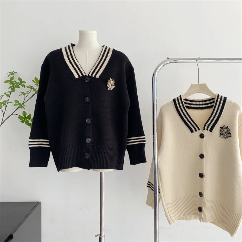 Cozy Cotton Cardigans With Striped Collar Design on Luulla