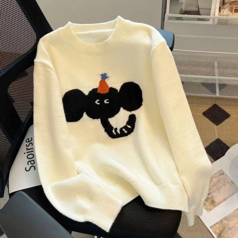 Cozy Knit Sweater With Playful Elephant Design on Luulla