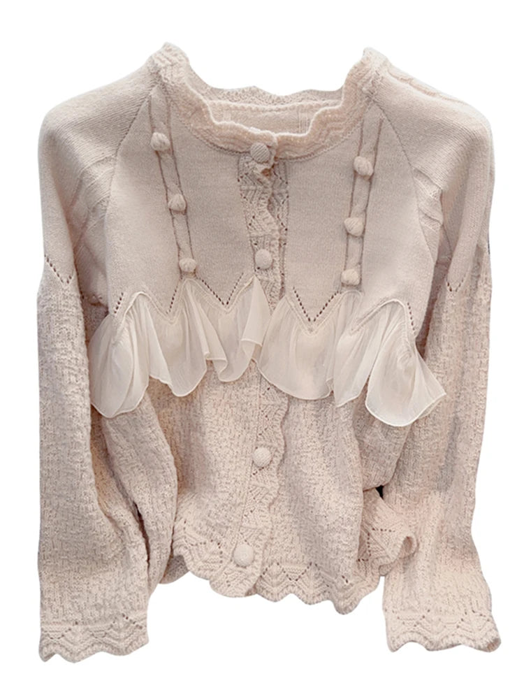 Soft Knit Cardigan With Ruffle Button Details on Luulla