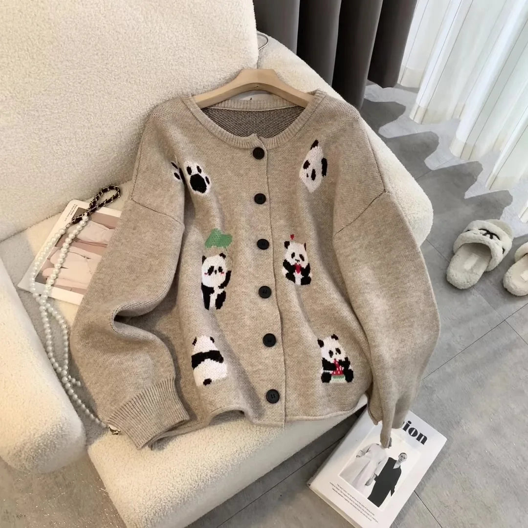 Cozy Knit Cardigan With Cute Panda Design on Luulla