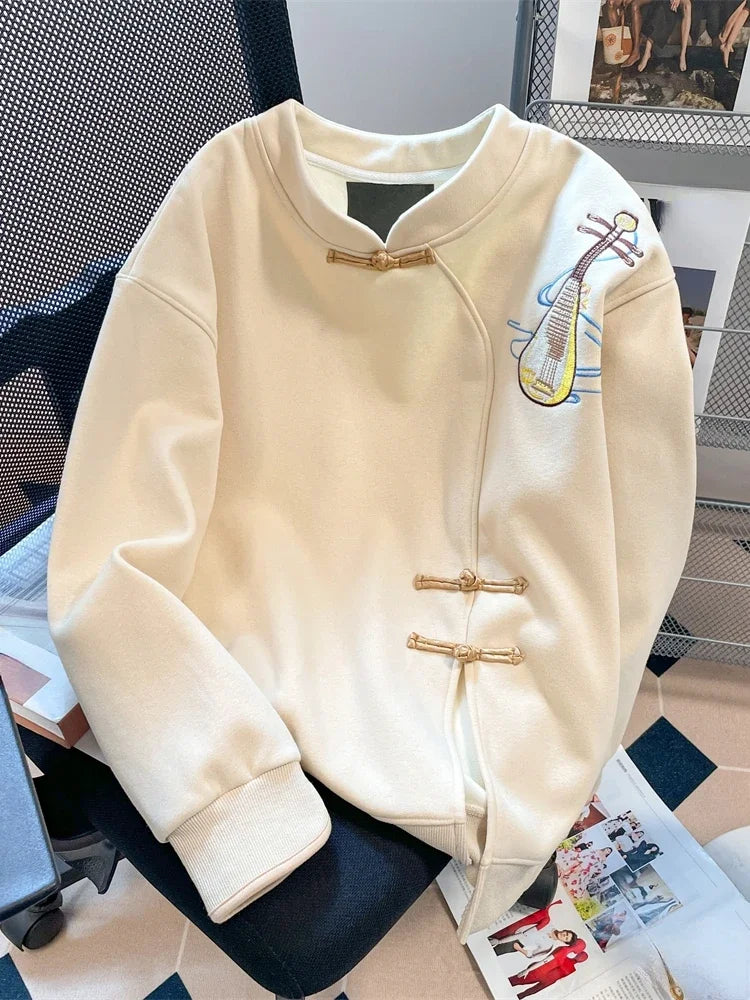Traditional Embroidered Cream Jacket With Toggle Closures on Luulla