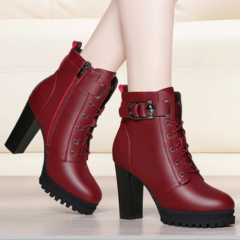 Womens Red Ankle Boots With Block Heels on Luulla