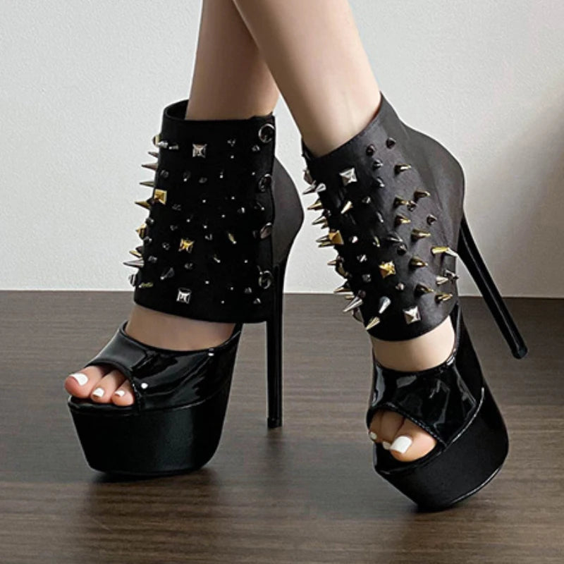 Spiked High Heel Platform Ankle Booties on Luulla