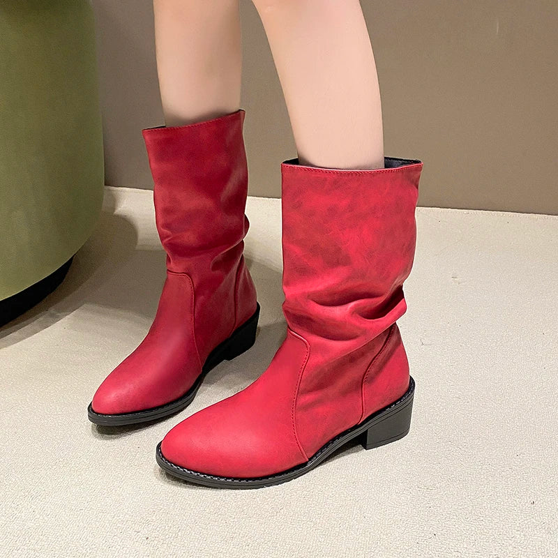 Big Red Women's Short Boot Cowboy Western Low Heel Moccasin Trend Rock ...