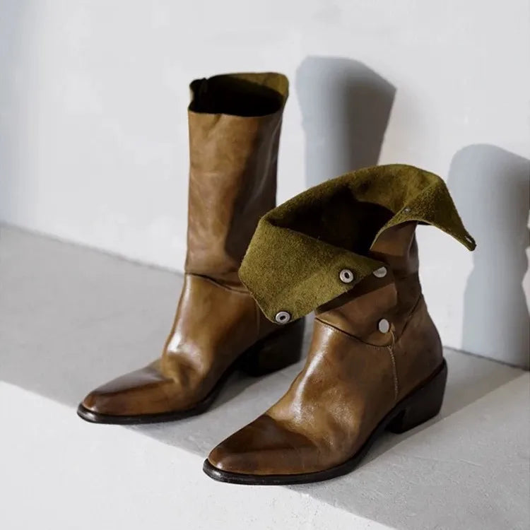 Vintage Leather Convertible Flap Button Ankle Boots on Luulla