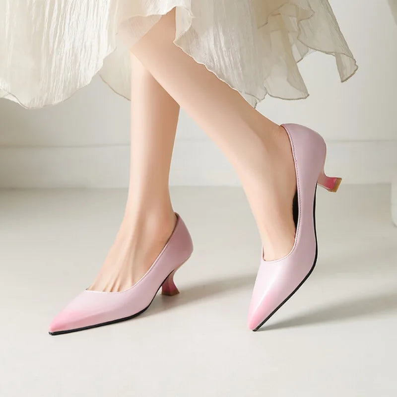 Pink Pointed Toe Low Heel Womens Pumps on Luulla